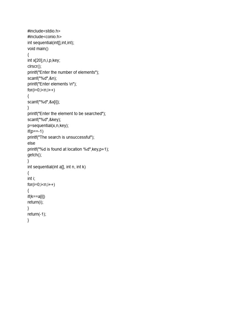 C Program for Sequential Search | PDF
