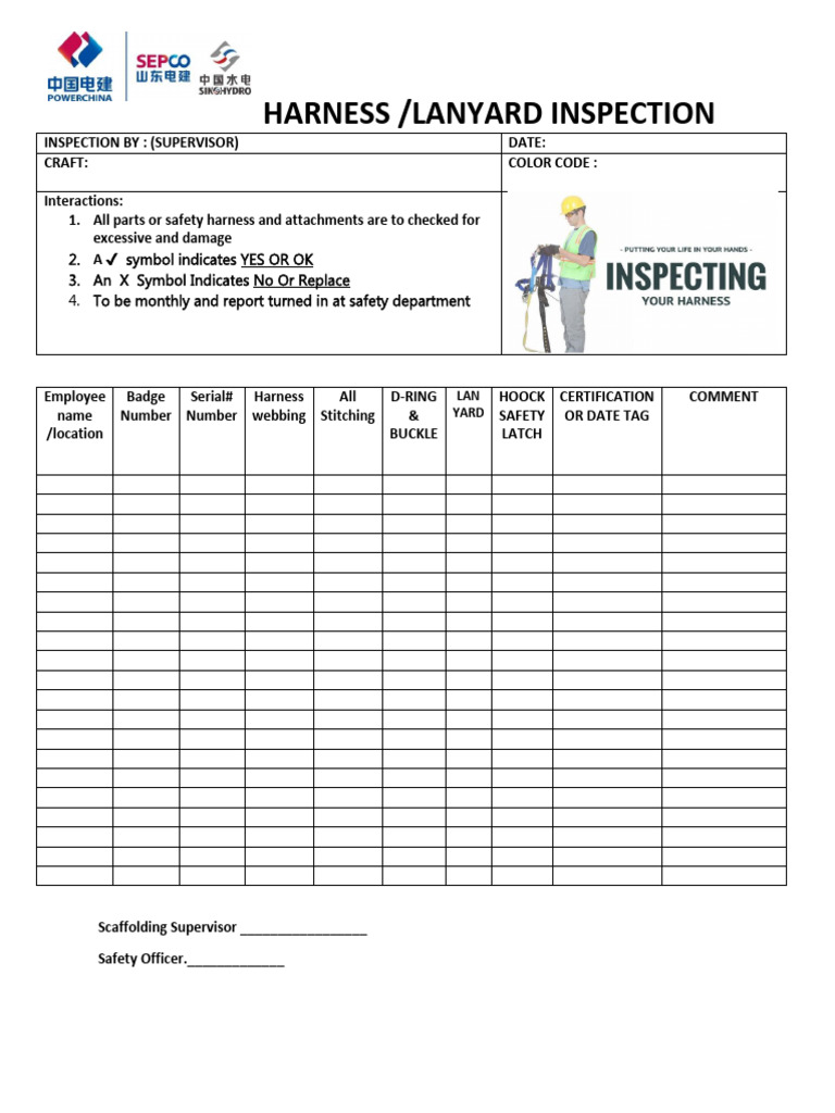 Harness and Lanyard Inspection-Fm | PDF