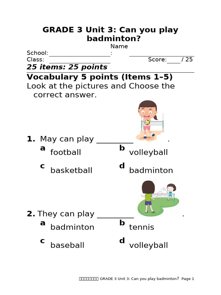Grade 3 Badminton Quiz and Activities | PDF | Chess Openings | Chess