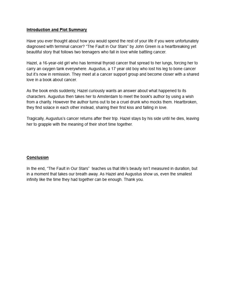 The Fault in Our Stars (Intro + Conclusion) | PDF