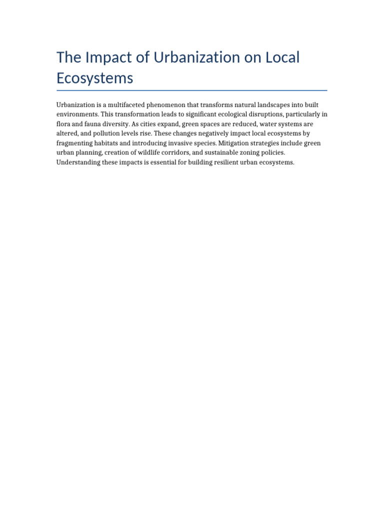 The Impact of Urbanization On Local Ecosystems | PDF