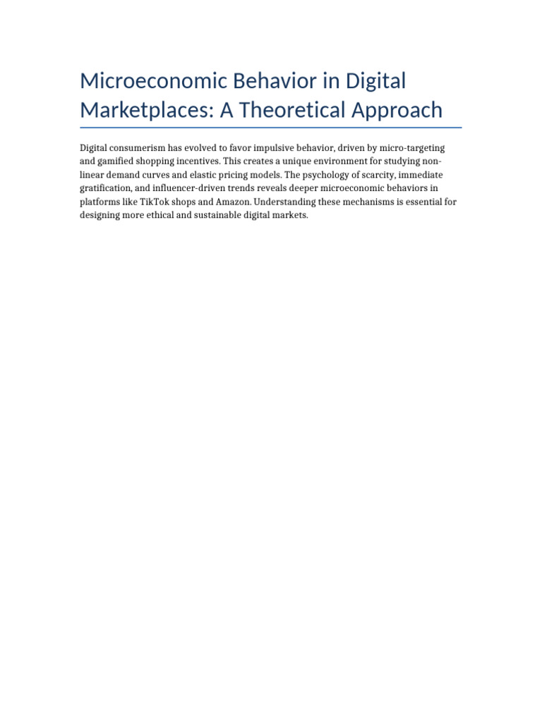 Microeconomic Behavior in Digital Marketplaces A Theoretical Approach | PDF