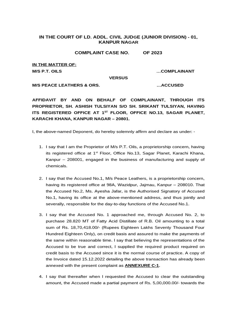 Affidavit - Section 138 NI Act | PDF | Cheque