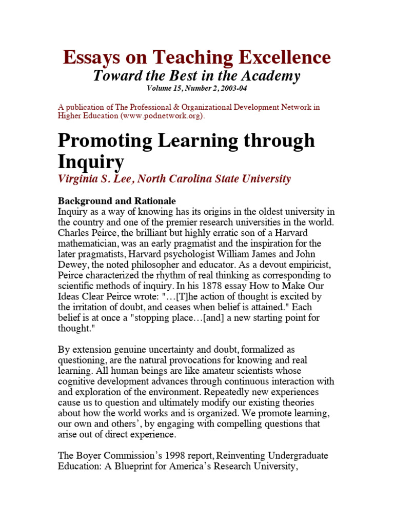 Essays On Teaching Excellence: Promoting Learning Through Inquiry | PDF ...