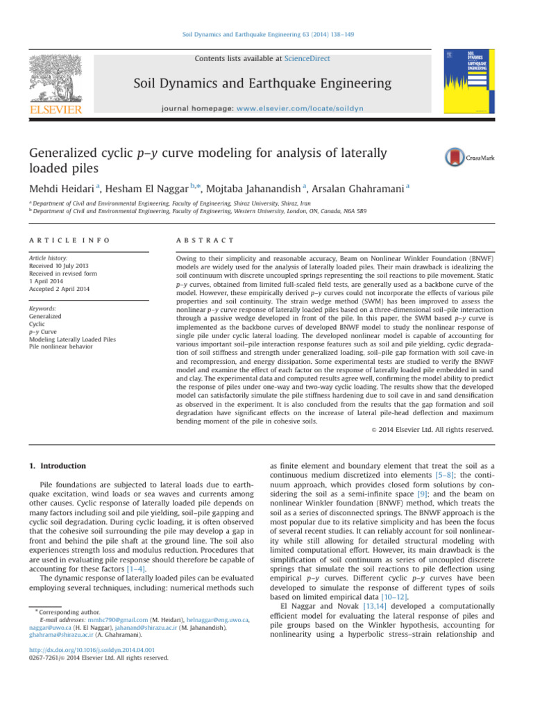 2014 - Heidari Et Al. - Generalized Cyclic P-Y Curve Modeling For Analysis of Laterally Loaded ...