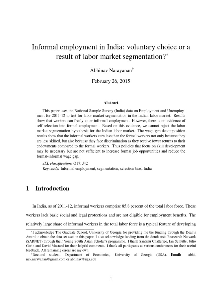 Abhinav Segemtation Informalisation | PDF | Employment | Labour Economics