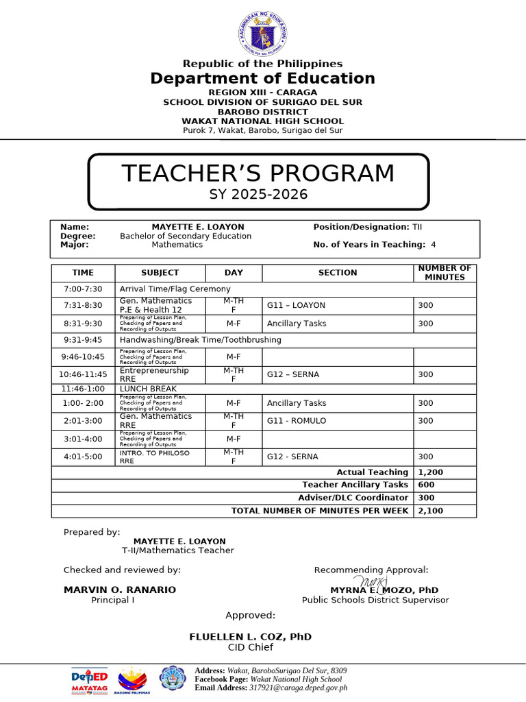 Teacher's Program SY 2025-2026 | PDF