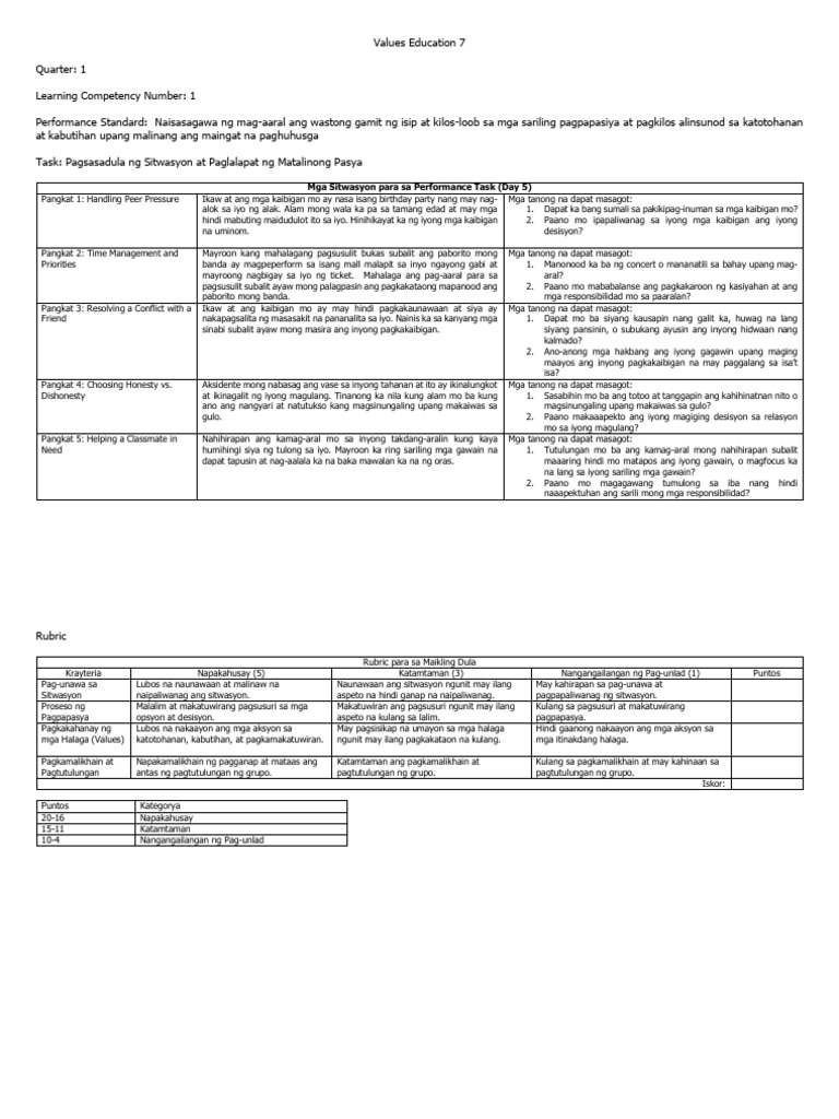 VE7 Q1 LC1 PerformanceTask | PDF