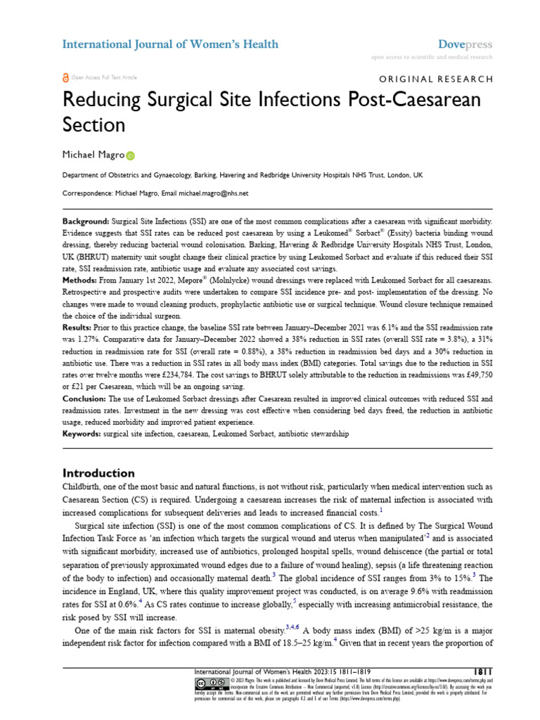 Reducing Surgical Site Infections Post Caesarean Section | PDF | Caesarean Section | Wound