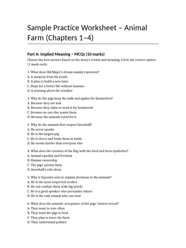 Animal Farm Practice Worksheet | PDF