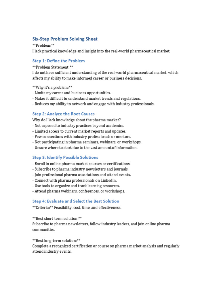 Six - Step - Problem - Solving - Pharma (1) - 1 | PDF