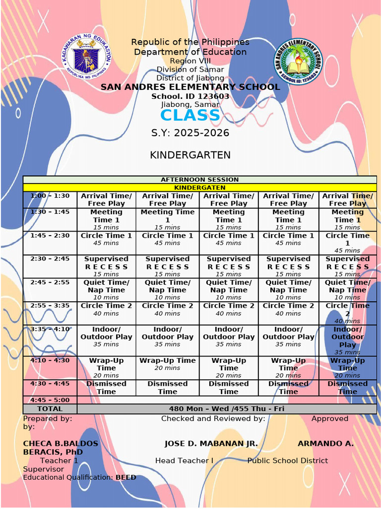 Class Program Kindergarten | PDF | Educational Years | Childhood