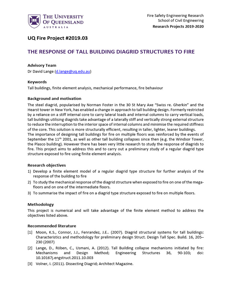 Uq Fire Project #2019 - 03 - The Response of Tall Building Diagrid ...