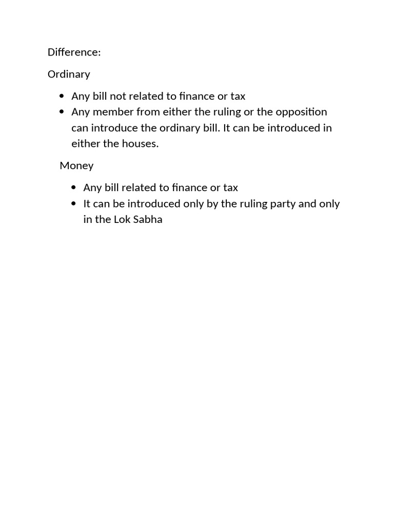Ordinary vs. Money Bills Explained | PDF