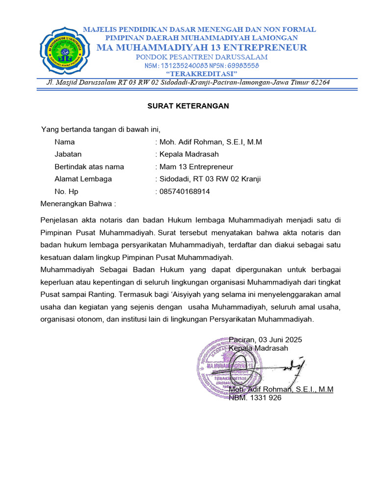 Akta Notaris Lembaga Muhammadiyah | PDF