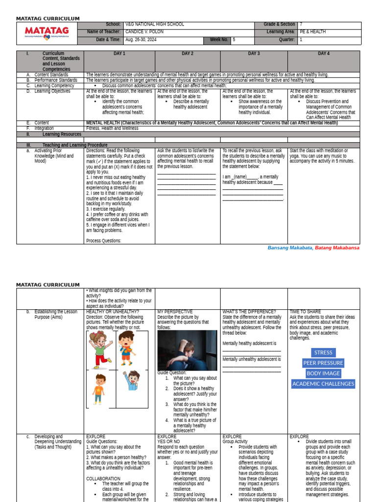 Grade 7 Mental Health Curriculum Guide | PDF | Mental Health | Adolescence
