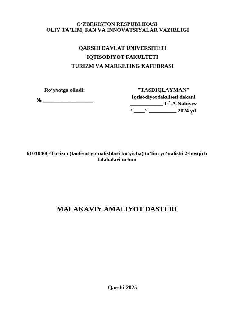 Malakaviy Amaliyot Dasturi | PDF