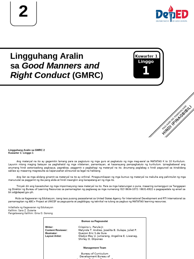 LE GMRC2 Q1 Week1 | PDF