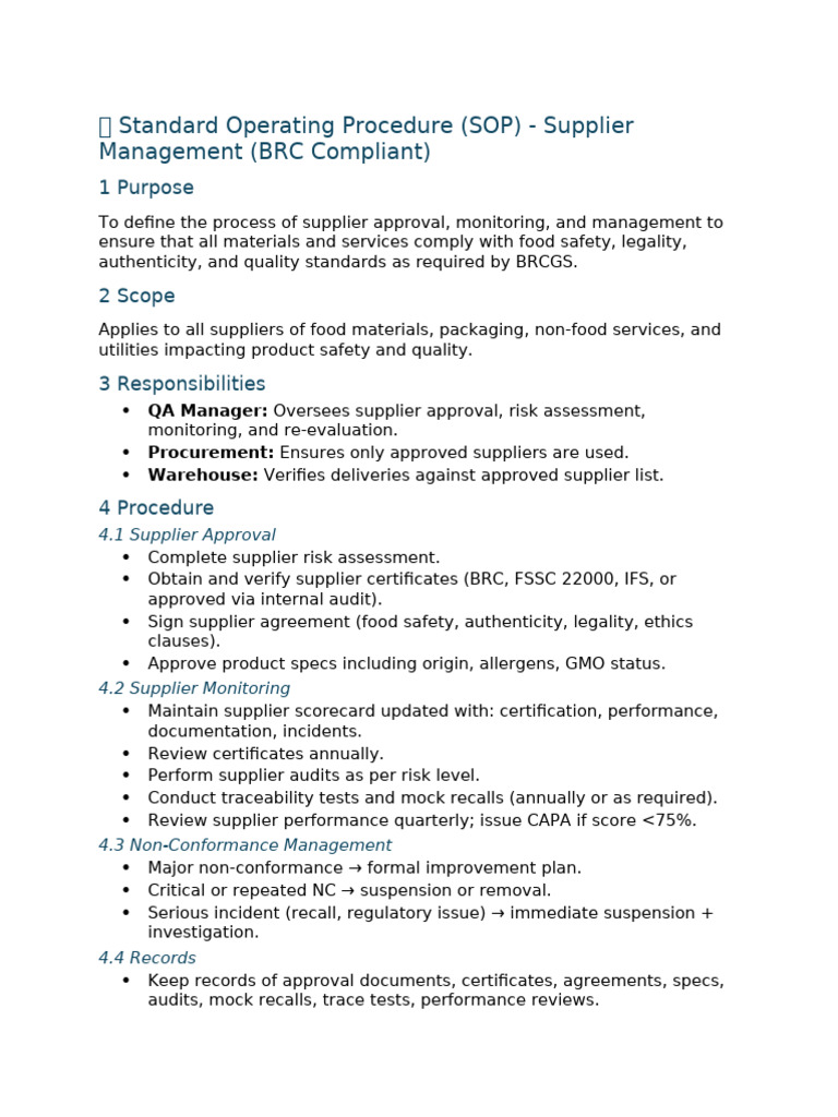 Supplier Management Sop | PDF