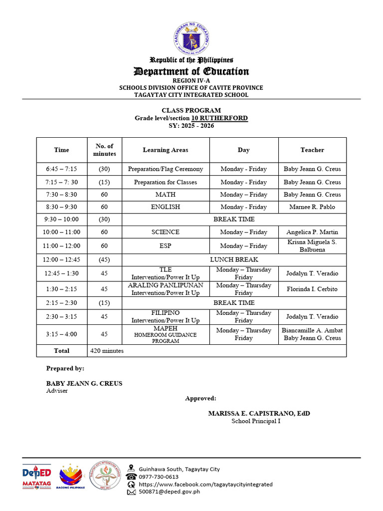 Jhs Class Schedule 2025 2026 Final | PDF | Governance | Government Related Organizations