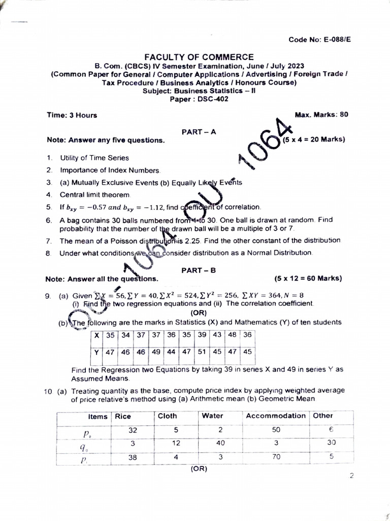 BS 2 model papers | PDF | Regression Analysis | Mean