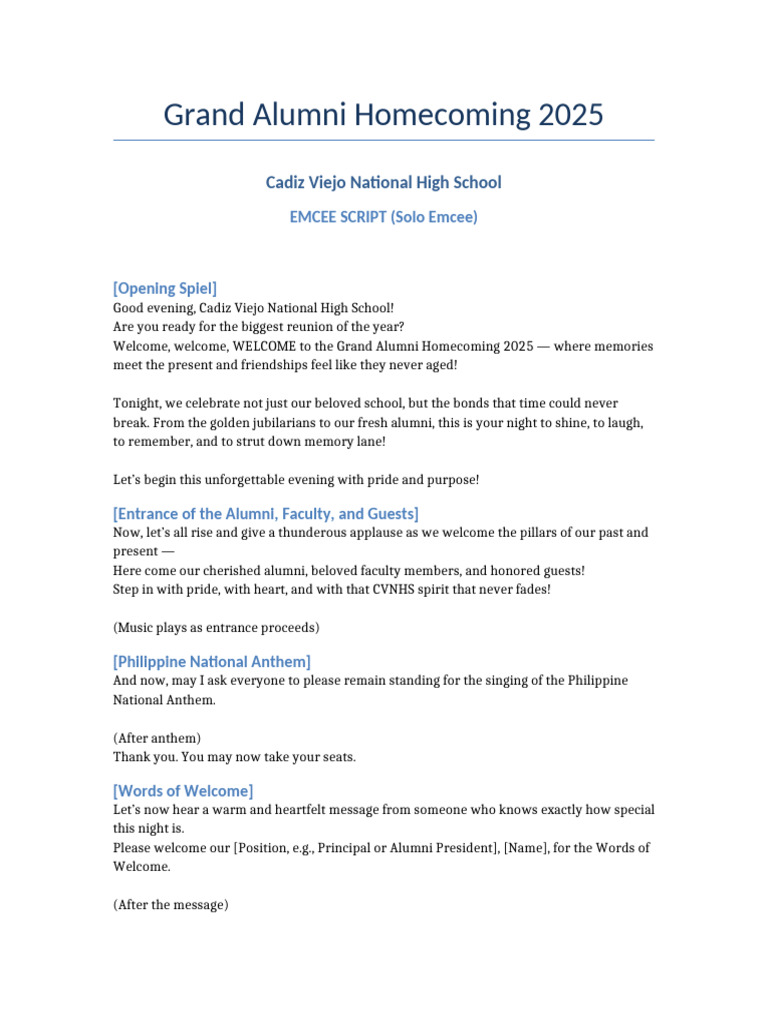 Grand Alumni Homecoming 2025 Program | PDF