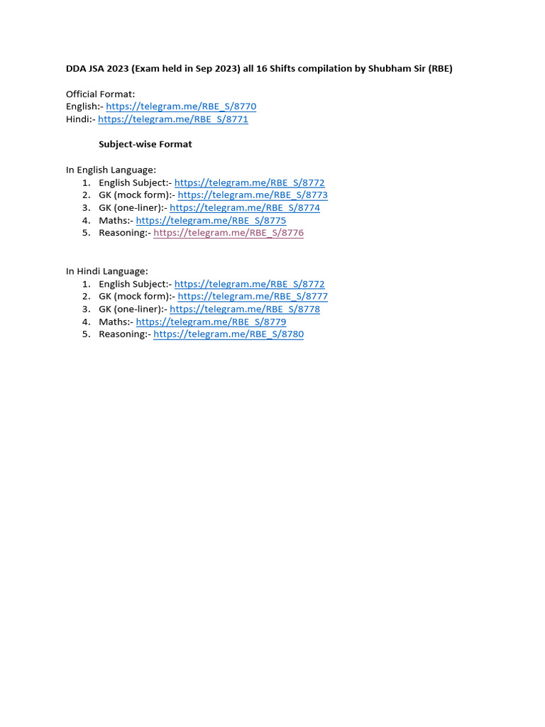 6139 Free Subject Wise SSC PYQ PDF DDA JSA 2023 16 Shifts in en | PDF