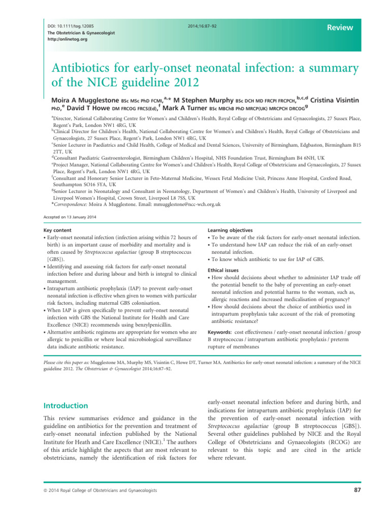 Antibiotics For Early-Onset Neonatal Infection-A Summary of The NICE Guideline 2012, 2014 | PDF ...