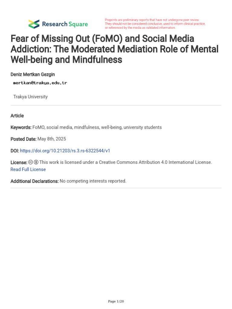 FoMO, Mindfulness, and Social Media Addiction | PDF | Mindfulness ...