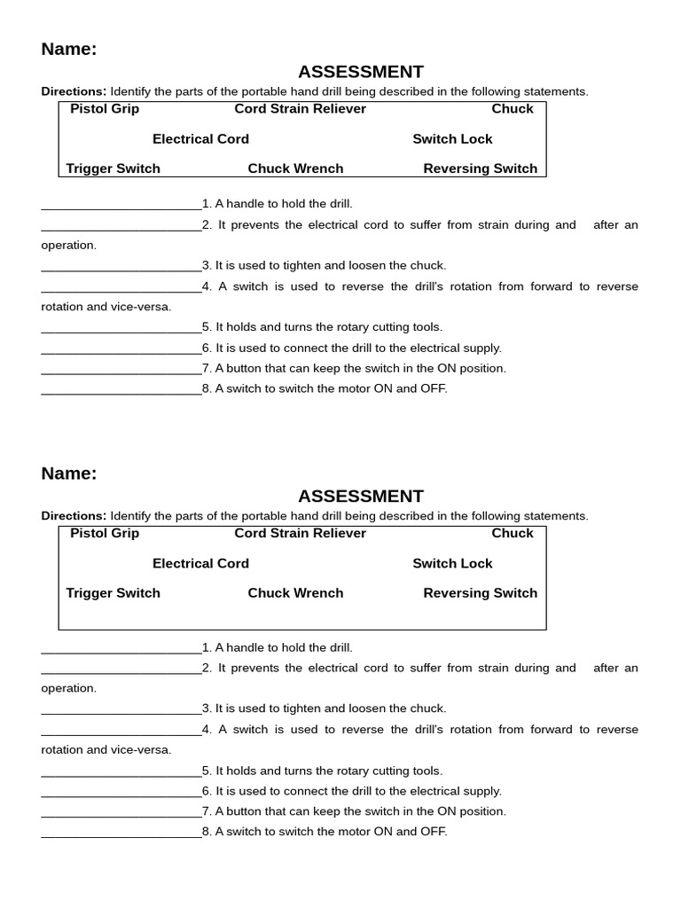 Assessment | PDF | Drill | Mechanical Engineering