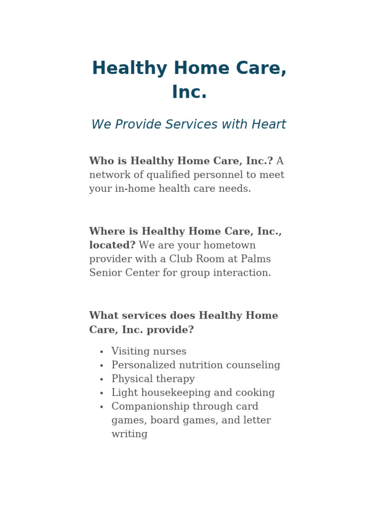 In-Home Health Care Services Overview | PDF