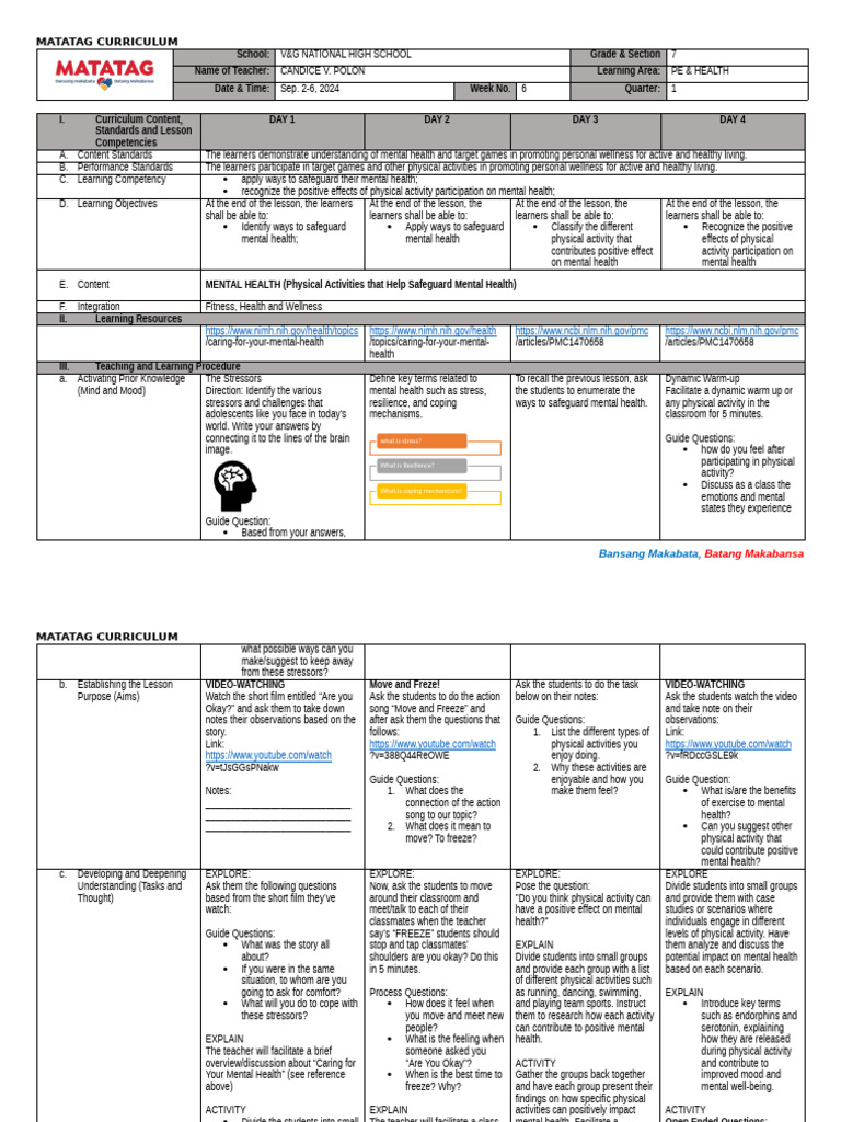Q1 LE PE Health Grade 7 (Week 2-3) | PDF | Mental Health | Adolescence