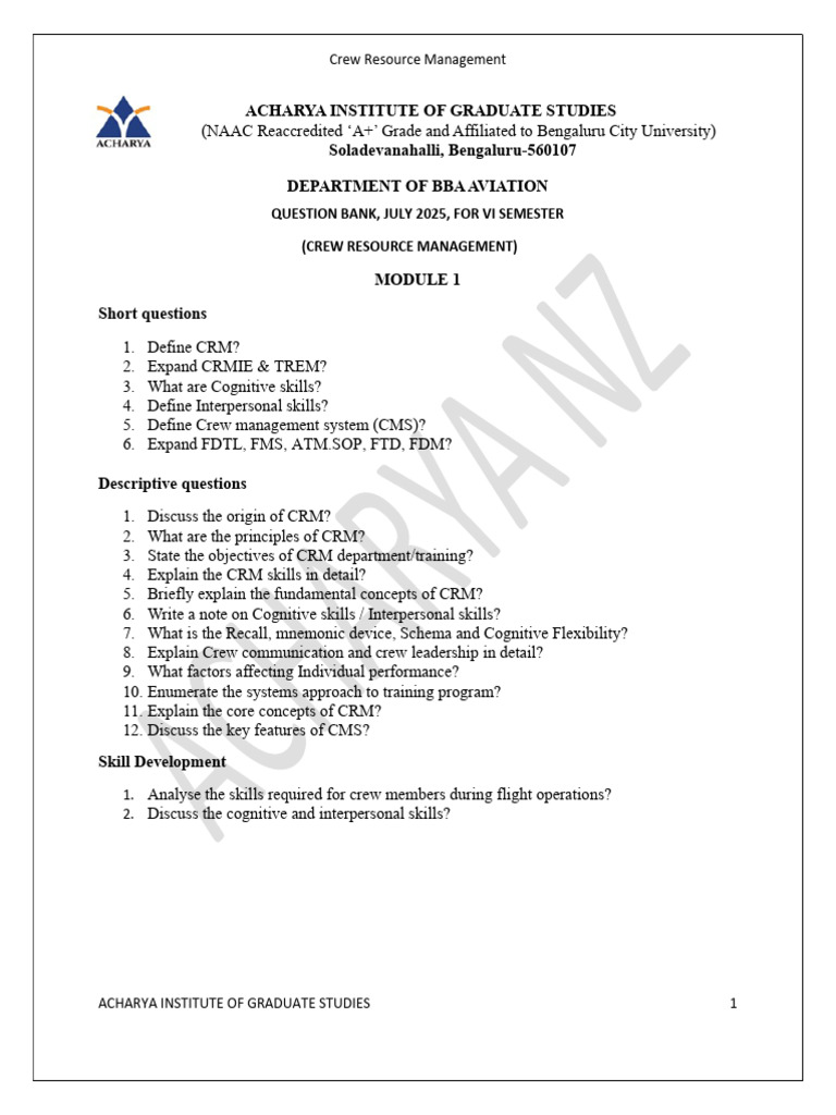 Crew Resource Management Overview | PDF | Flight Attendant | Aviation