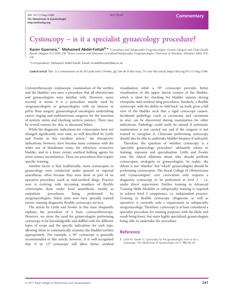 Cystoscopy - Is It A Specialist Gynaecology Procedure, 2017 | PDF ...