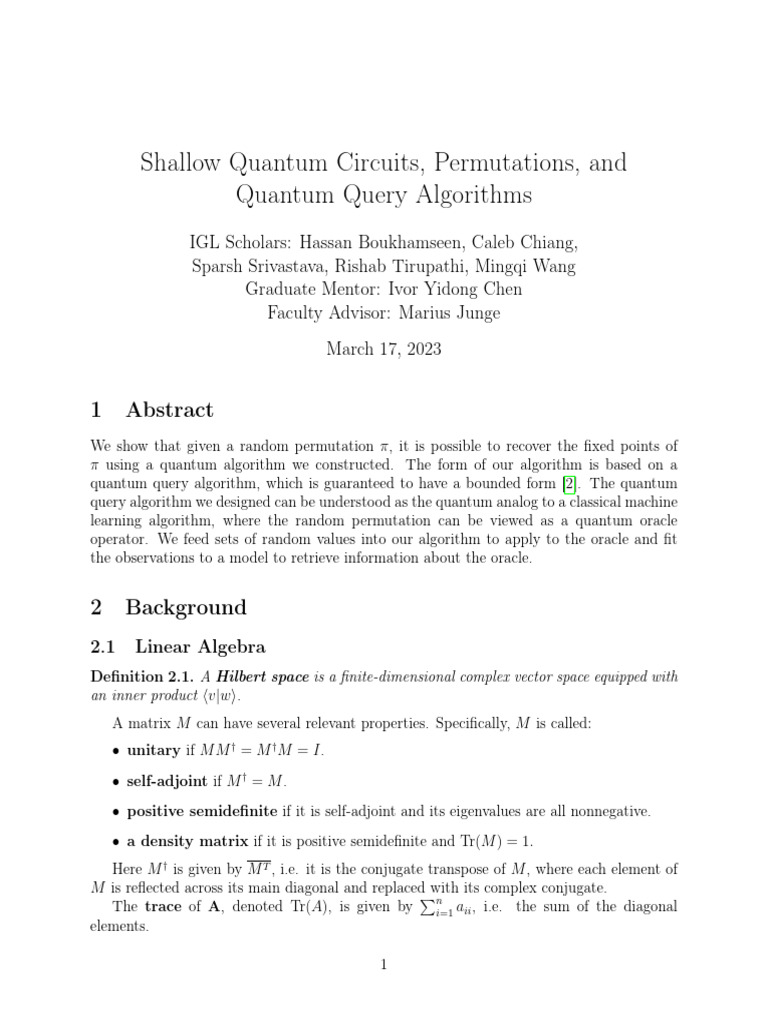 Shallow Quantum Circuits IGL Paper | PDF | Mathematical Analysis | Physics