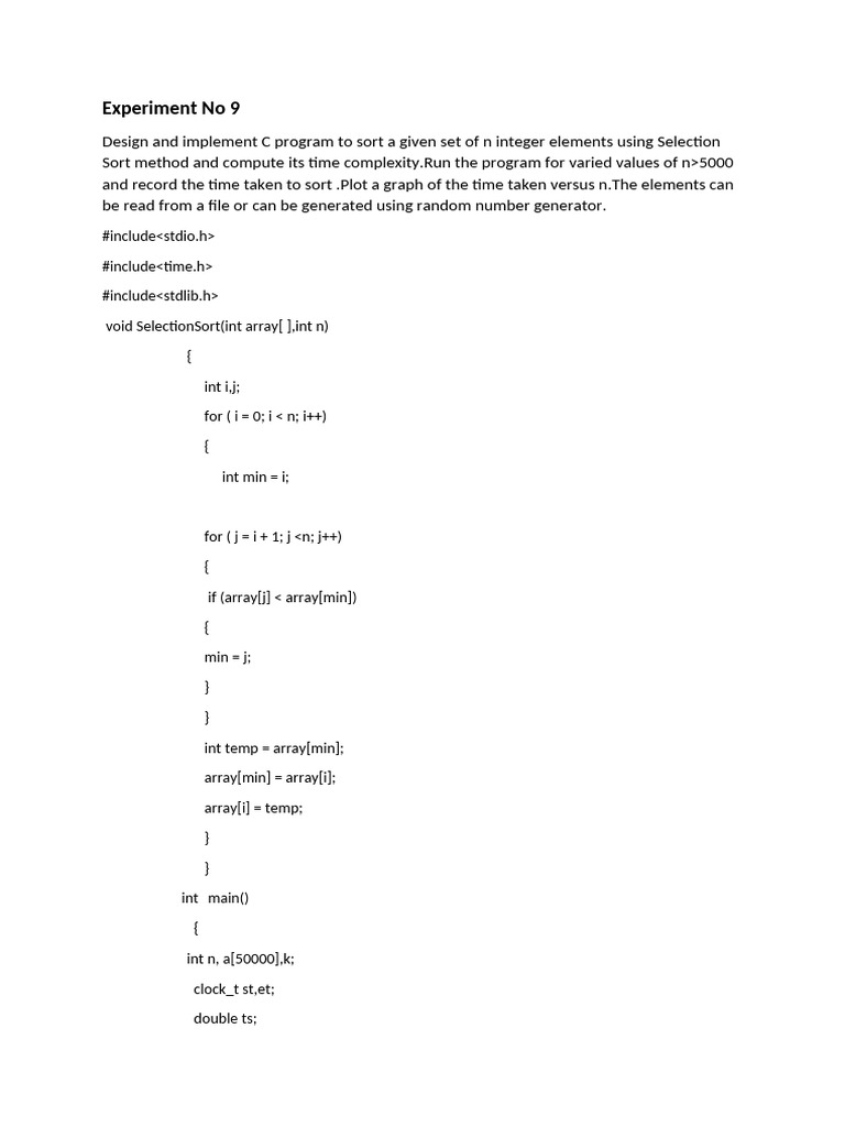 Selection Sort Time Complexity Analysis | PDF