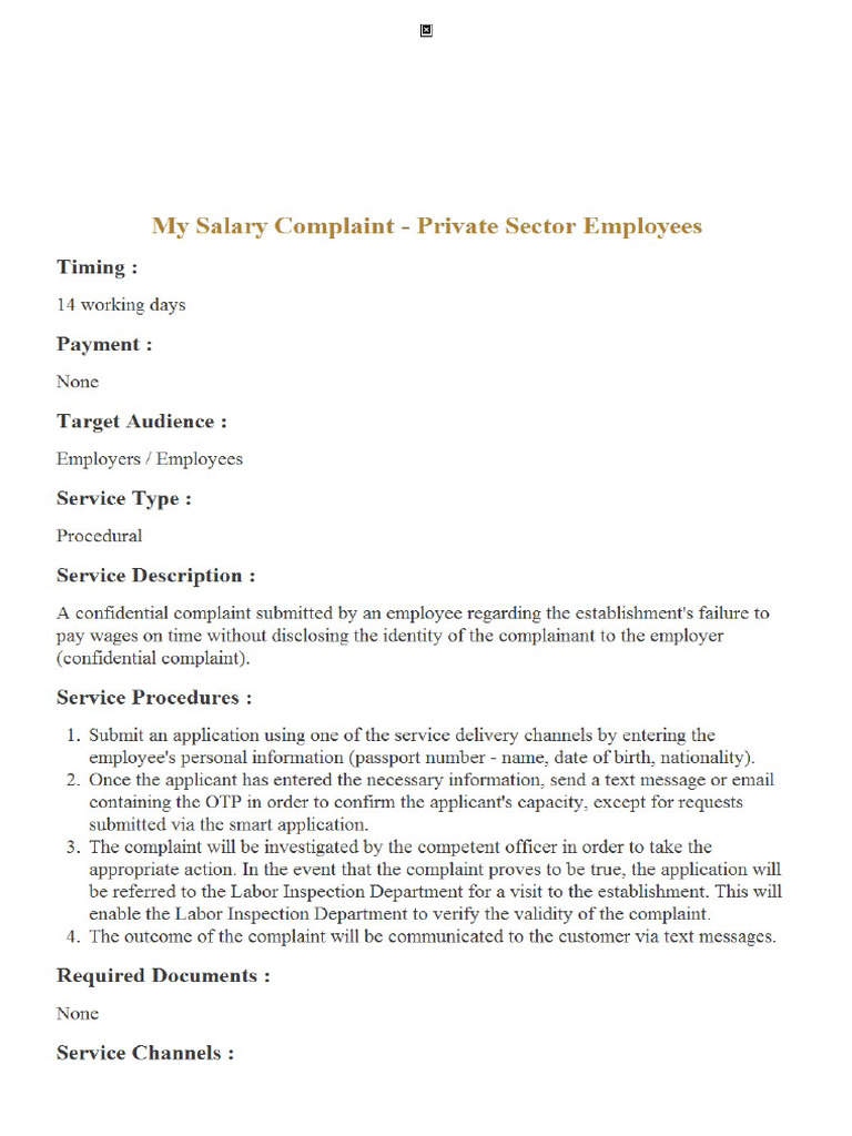 My Salary Complaint - Private Sector Employees | PDF
