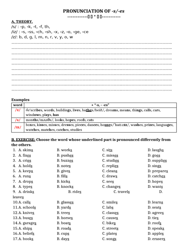 Pronunciation Of-Ed, - S, - Es | PDF