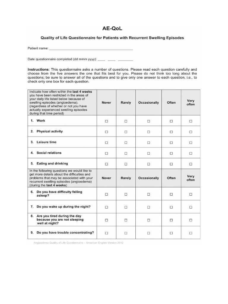 Recurrent Swelling QOL | PDF