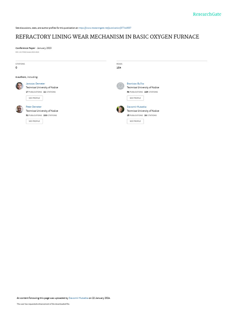 Refractory Lining Wear Mechanism in Basic Oxygen F | PDF | Refractory | Iron