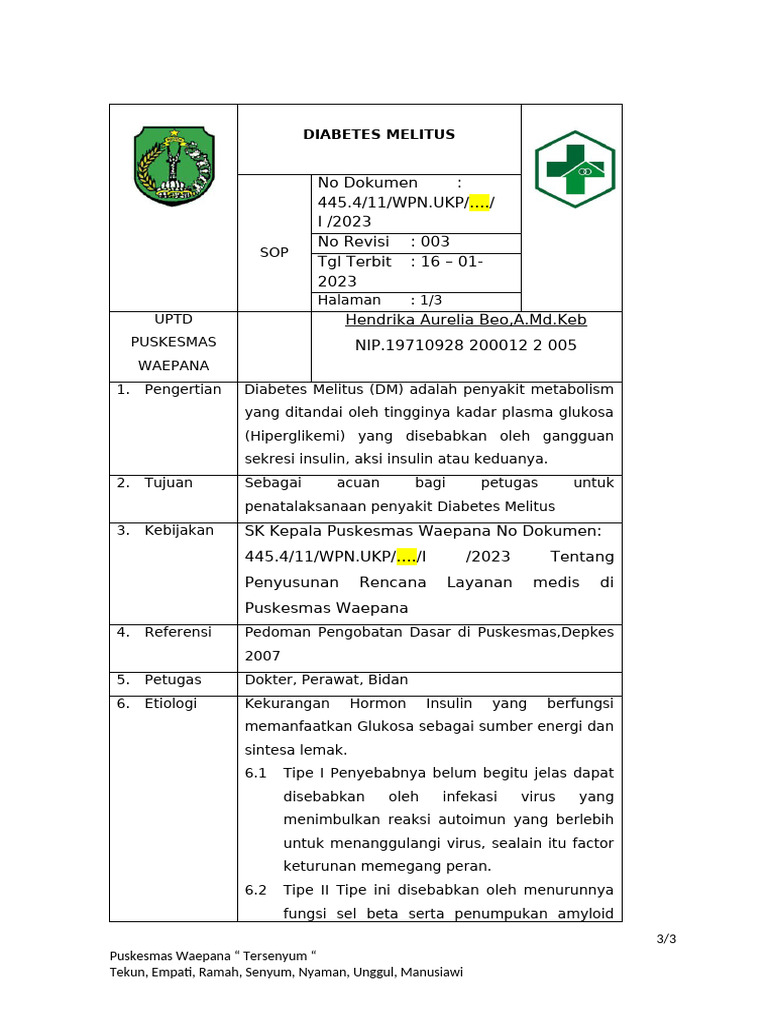 SOP Penanganan Diabetes Melitus | PDF