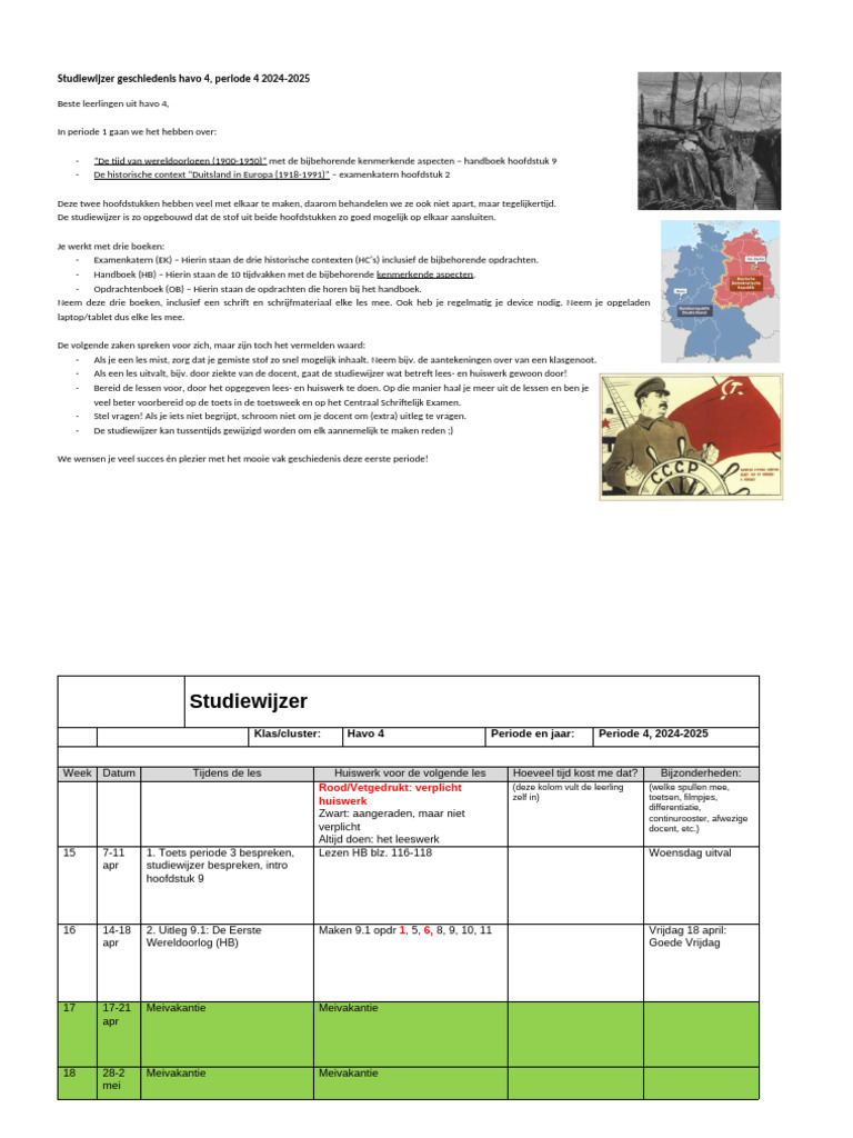 2024-2025 Studiewijzer Periode 4 - 4h.gs1 | PDF