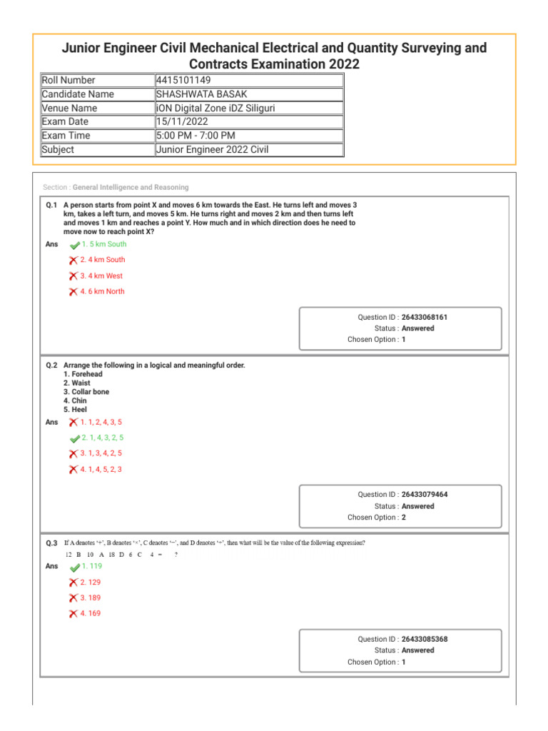 Ssc Je 2022 Answer Key | PDF