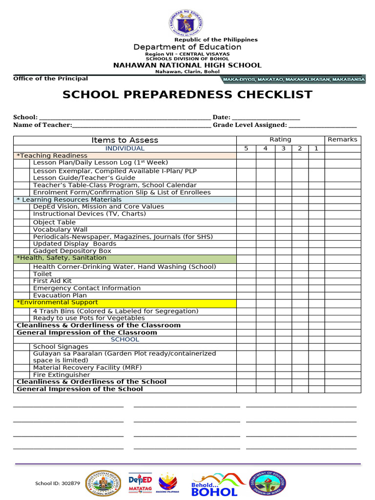 School Preparedness Checklist | PDF | Learning