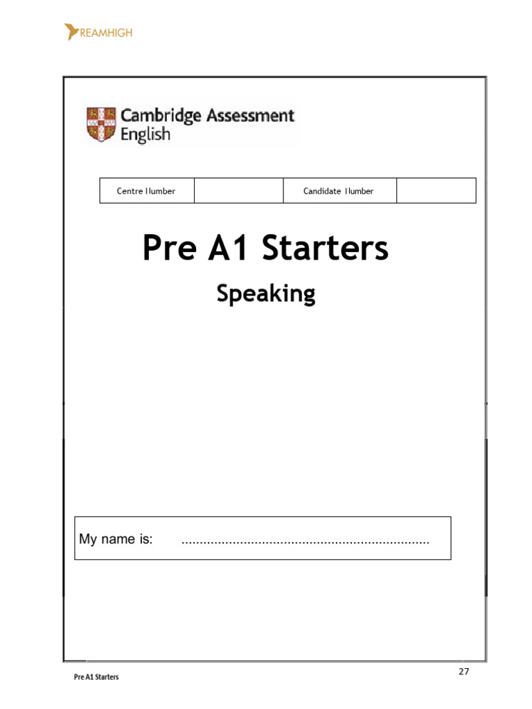 Pre A1 Starters Speaking Test Guide | PDF