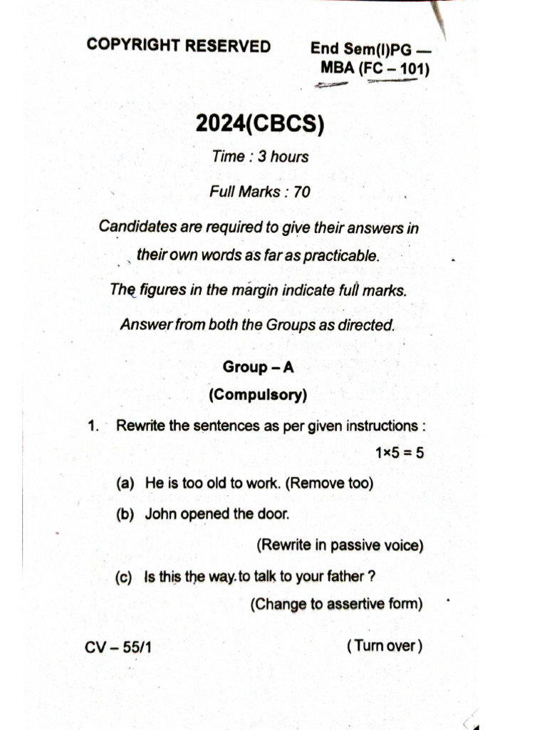 Question Paper of Sem 1 | PDF