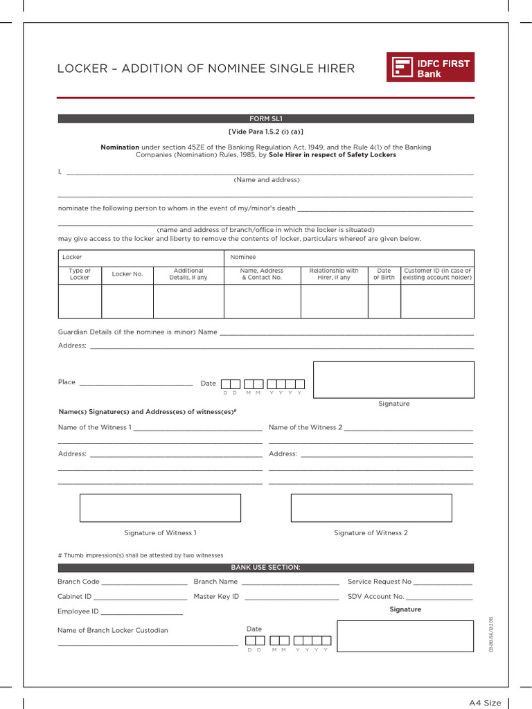 Locker Nomination Form SL1 | PDF | Government | Justice