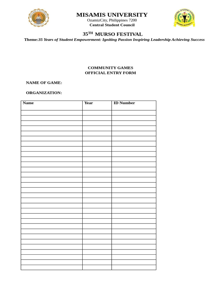 35th Murso Festival Entry Form | PDF