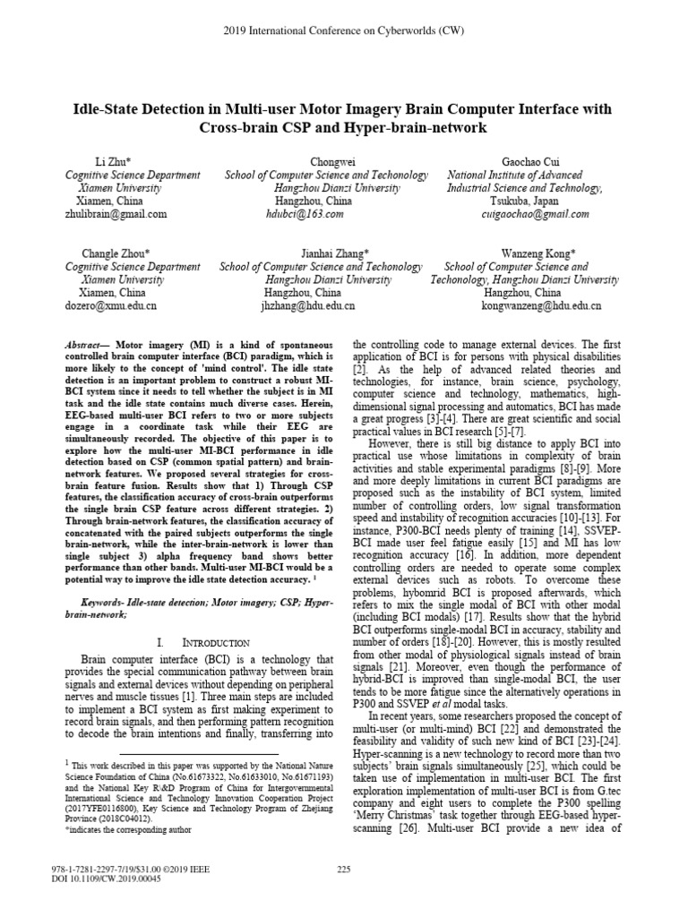 Idle-State Detection in Multi-User Motor Imagery Brain Computer Interface With Cross-Brain CSP ...