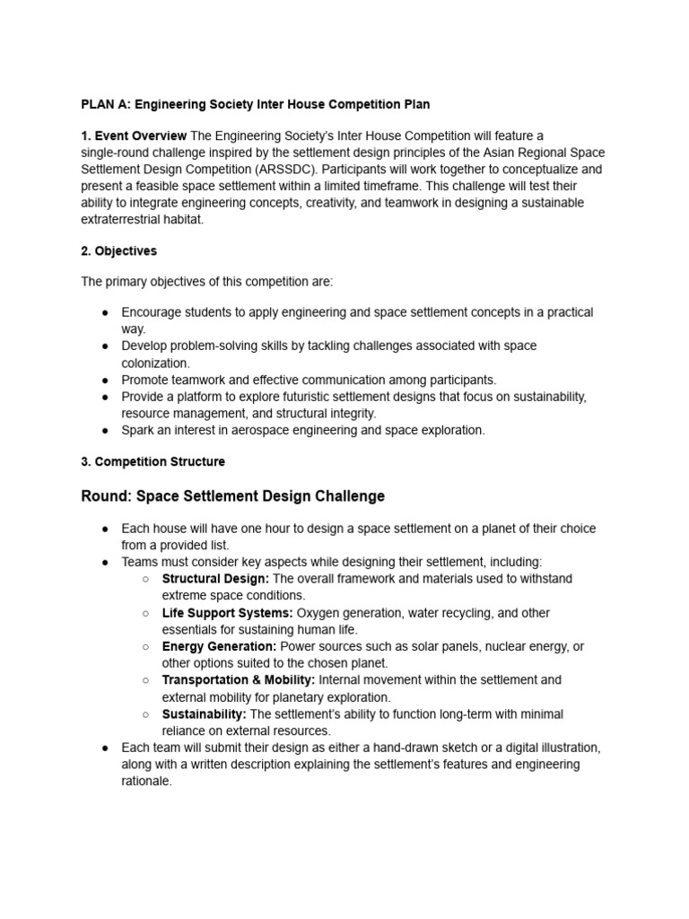 Engineering Society Inter House Competition Plan | PDF | Space ...
